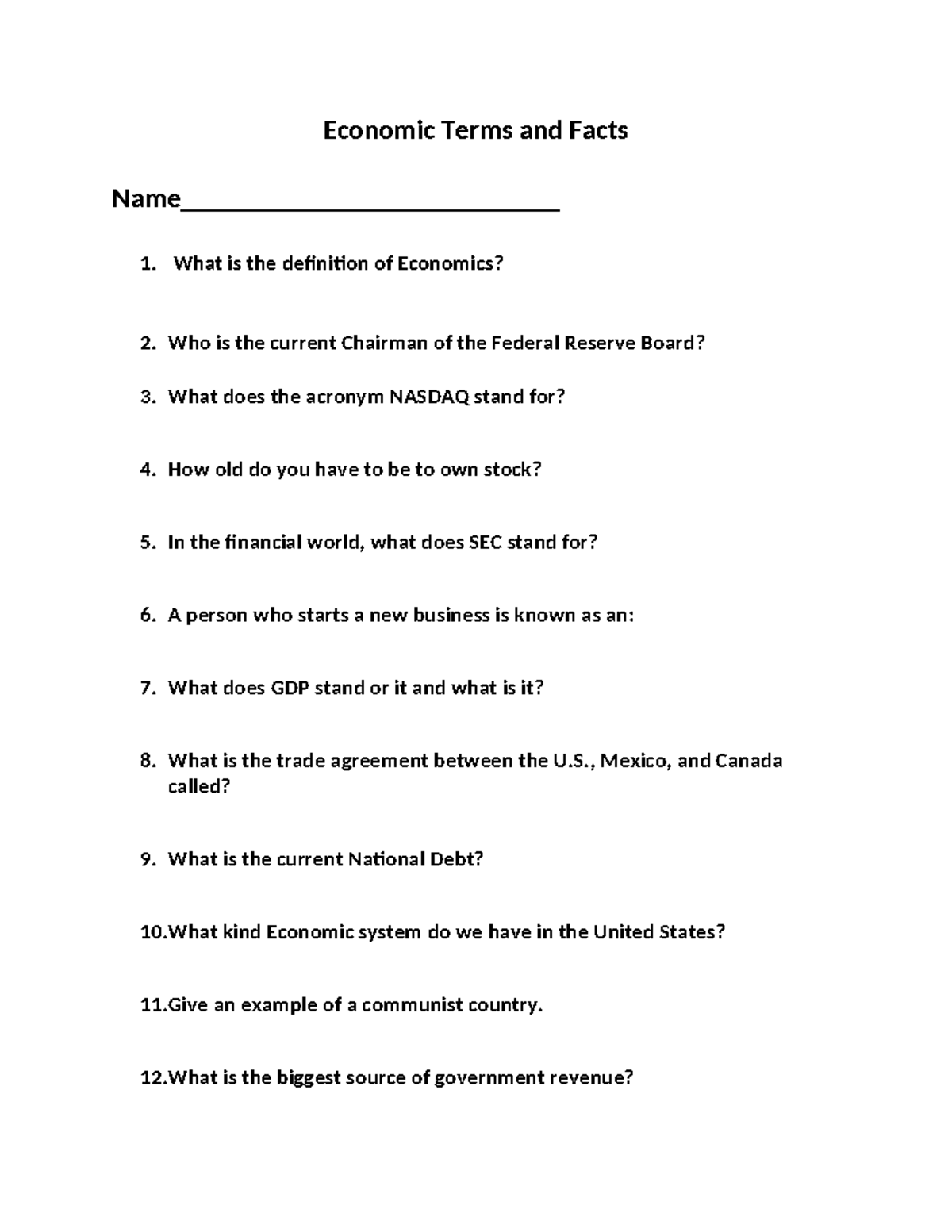 Econ 101: Key Economic Terms and Facts for Study - Studocu
