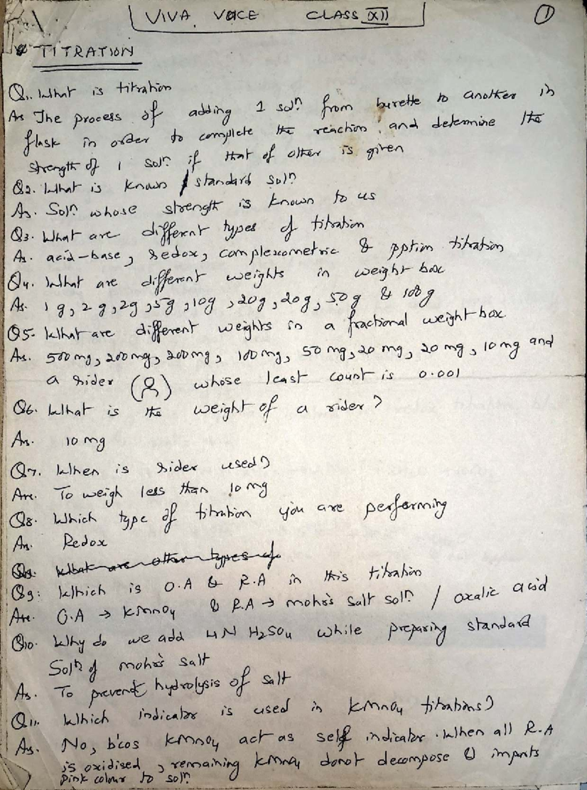 Class 12 Viva Voce Practical Notes on Titration Techniques - Studocu