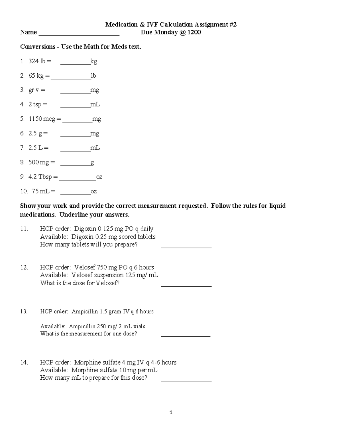 IVF Medication Calculation Homework Assignment - Studocu