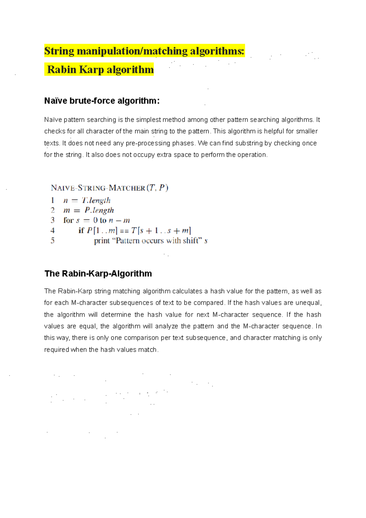9.4 Rabin Karp algorithm - String manipulation/matching algorithms: Rabin Karp algorithm Naïve ...