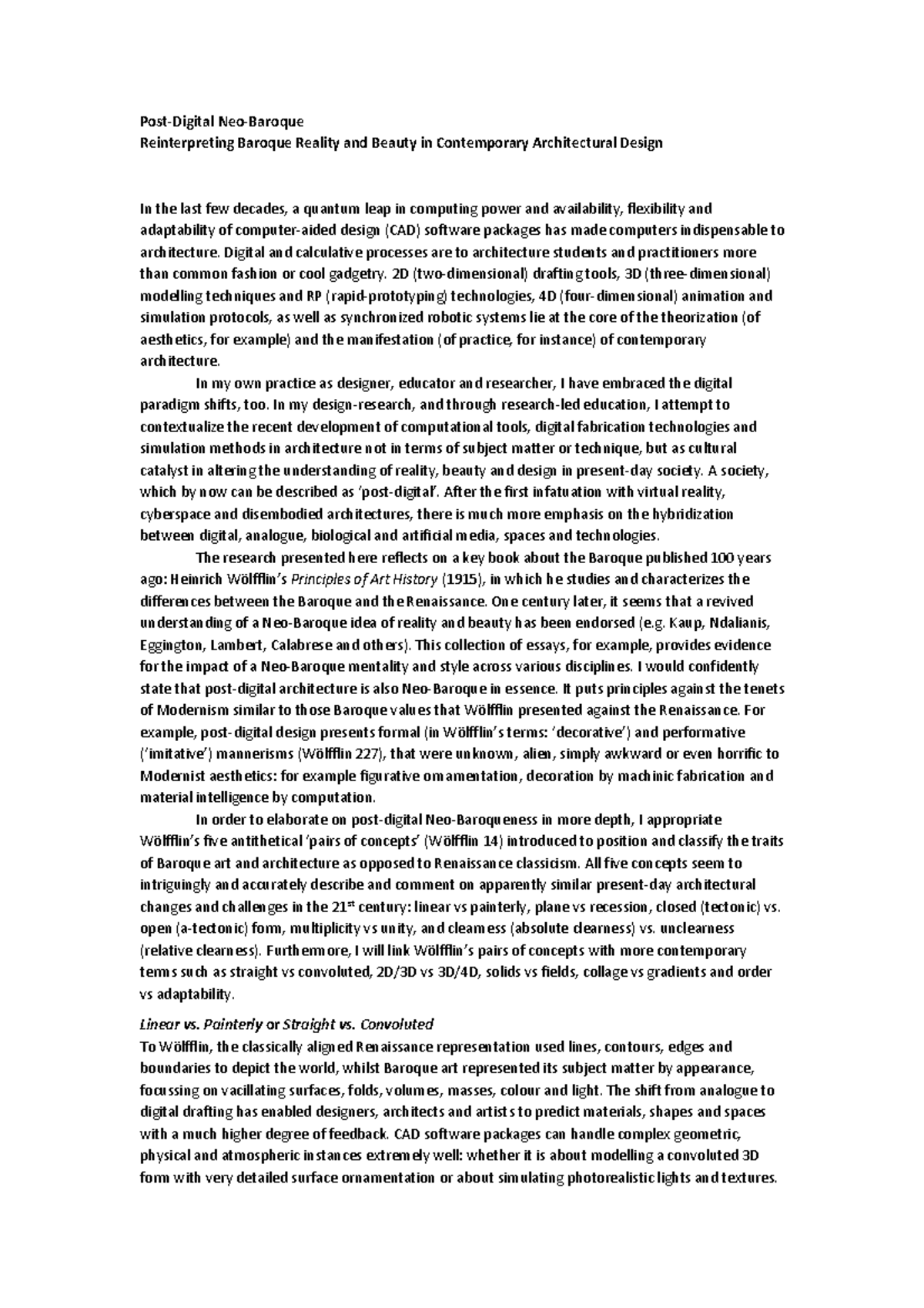 Colletti, Marjan - Post-Digital Neo-Baroque Architecture Analysis - Studocu