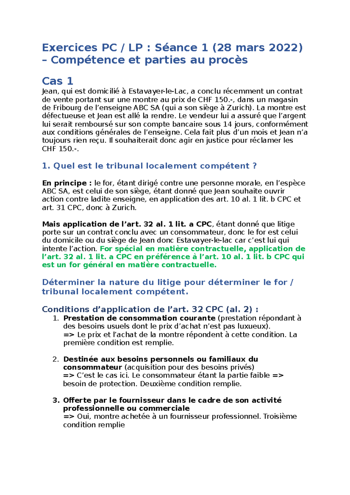 Exercices PC session 1 - Résumé du cours - Exercices PC / LP : Séance 1 (28 mars 2022 ...