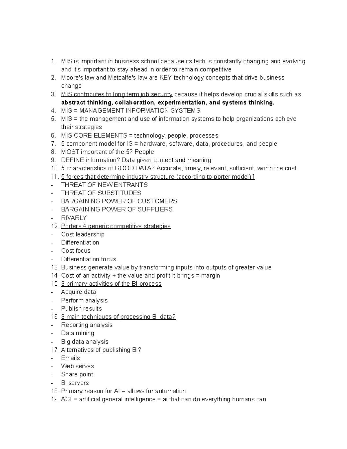 CIS Exam 1 Study Guide: Key Concepts in MIS and BI - Studocu