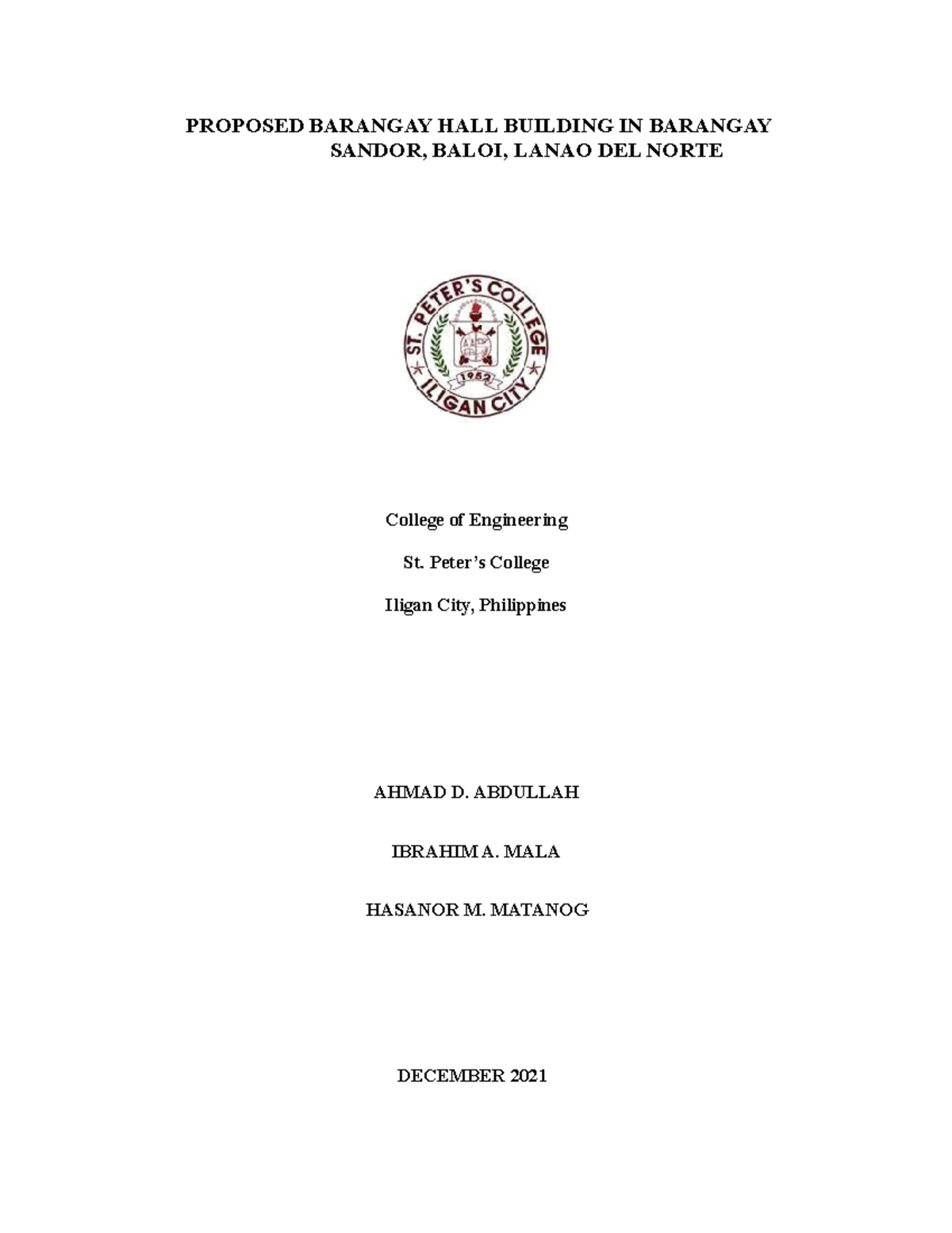 Proposed Design for Barangay Hall Building in Sandor, Balo-i, Lanao del ...