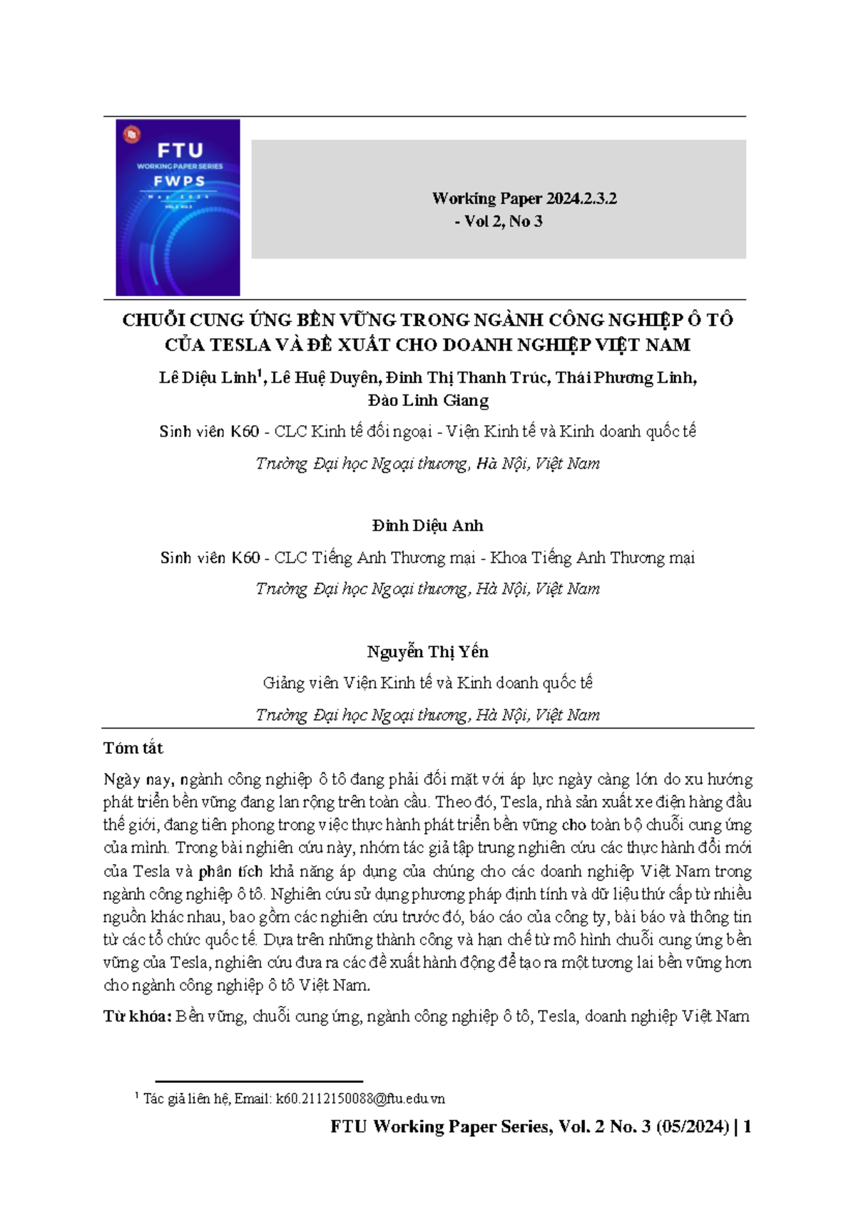 FWPS Vol 2 No 3 - Sustainable Supply Chain Practices: Tesla's Model and ...