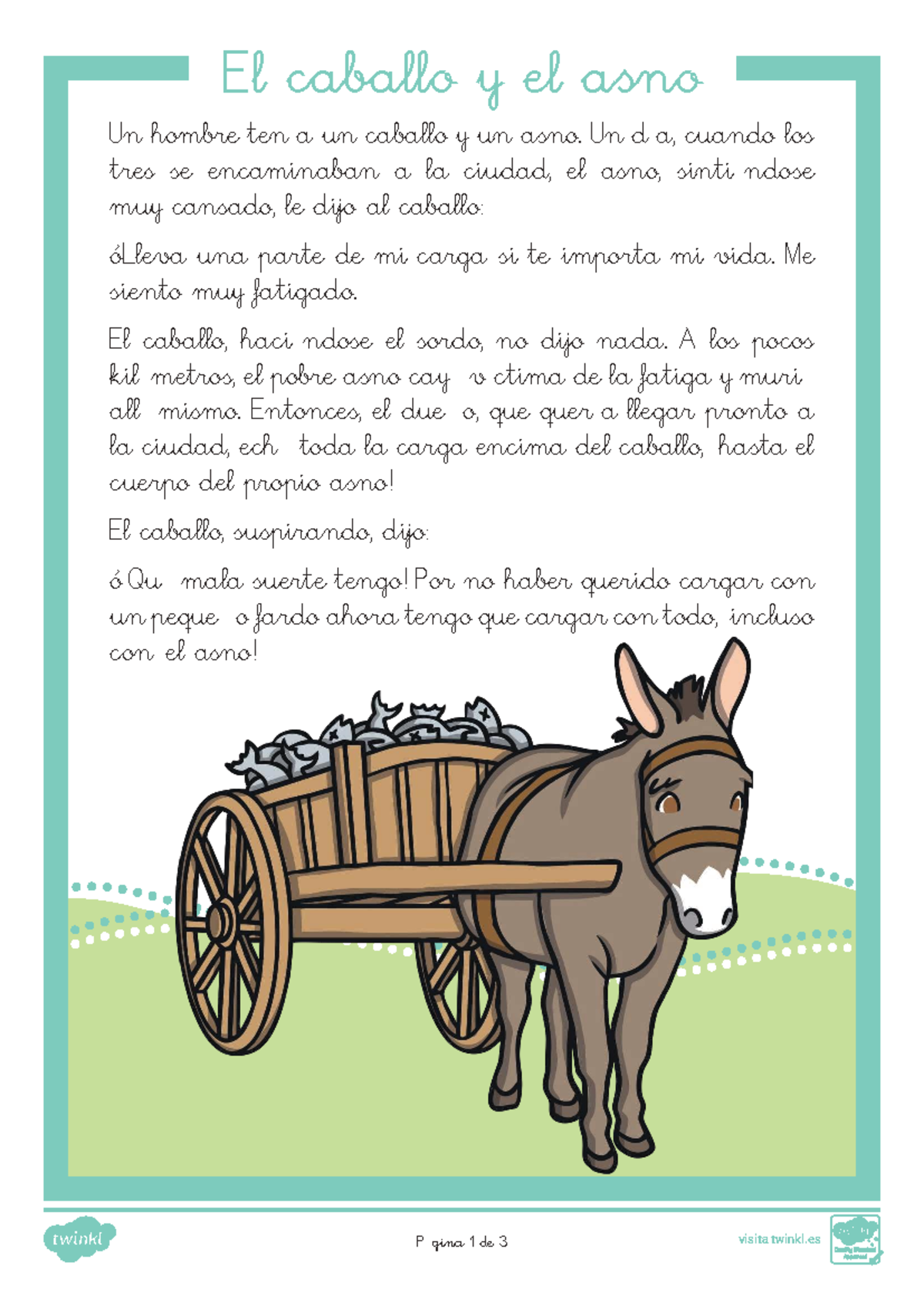 El caballo y el asno - Comprensión Lectora (Lectura) - Studocu