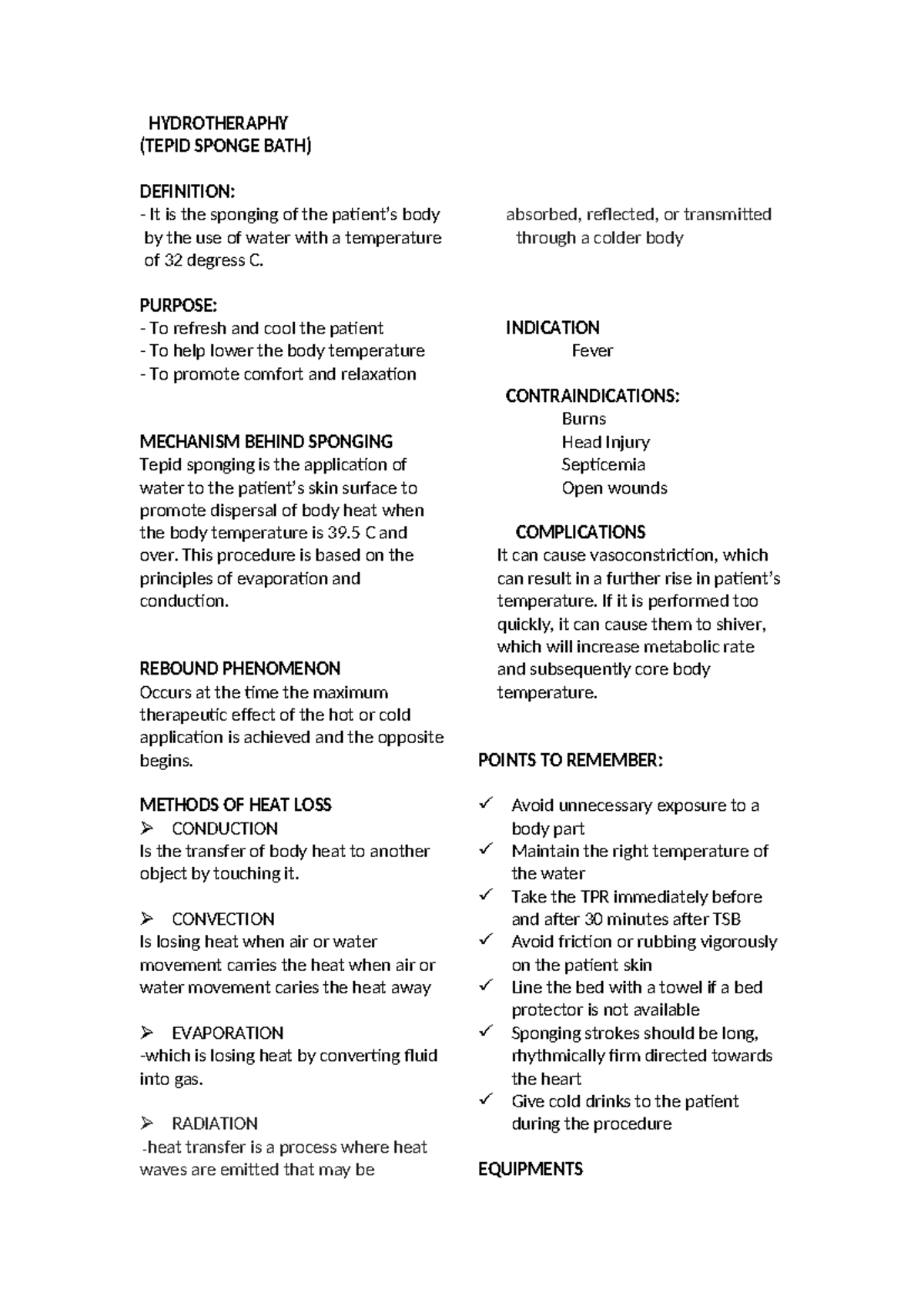 Hydrotherapy Handouts: Tepid Sponge Bath Techniques and Guidelines ...