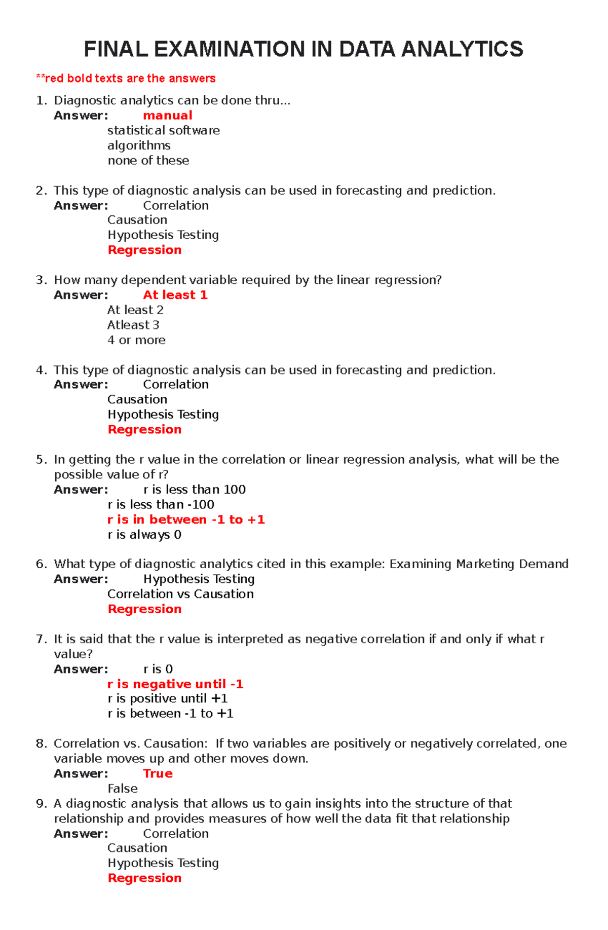 DATA Analytics (Final Exam Answers & Insights) - Studocu