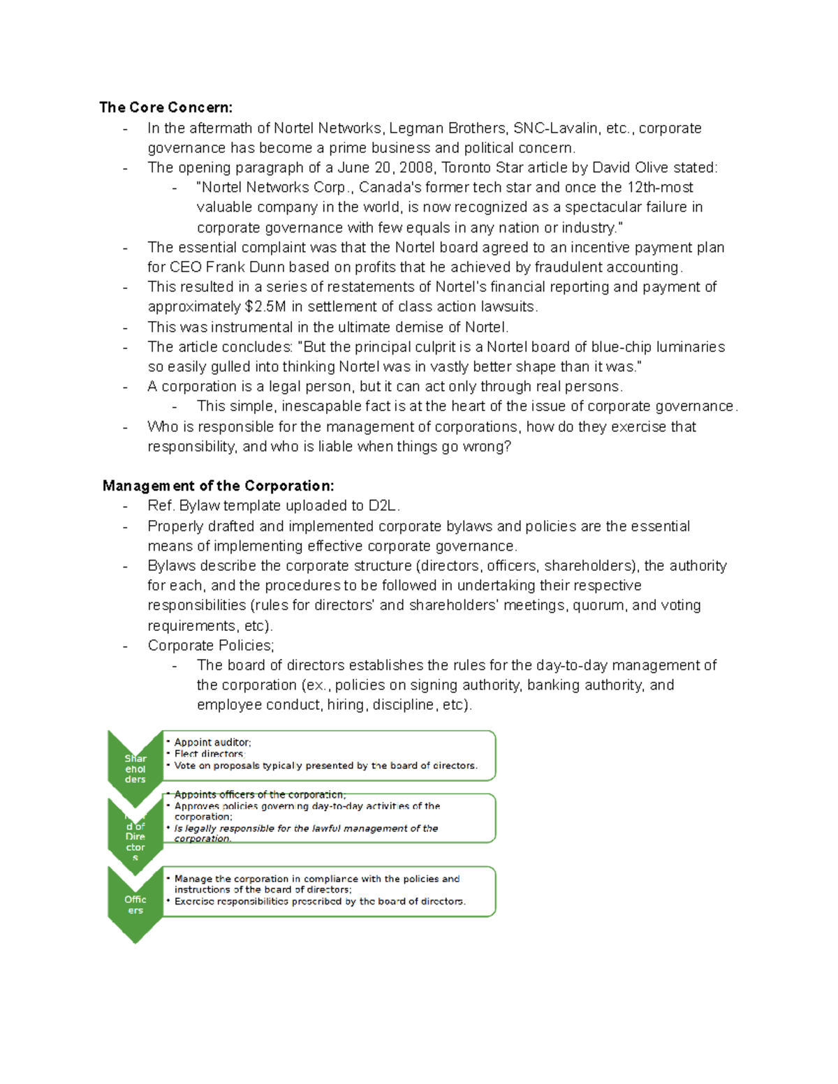 Corporate Governance Insights: LAW603 Week 2 Notes on Nortel and Beyond ...