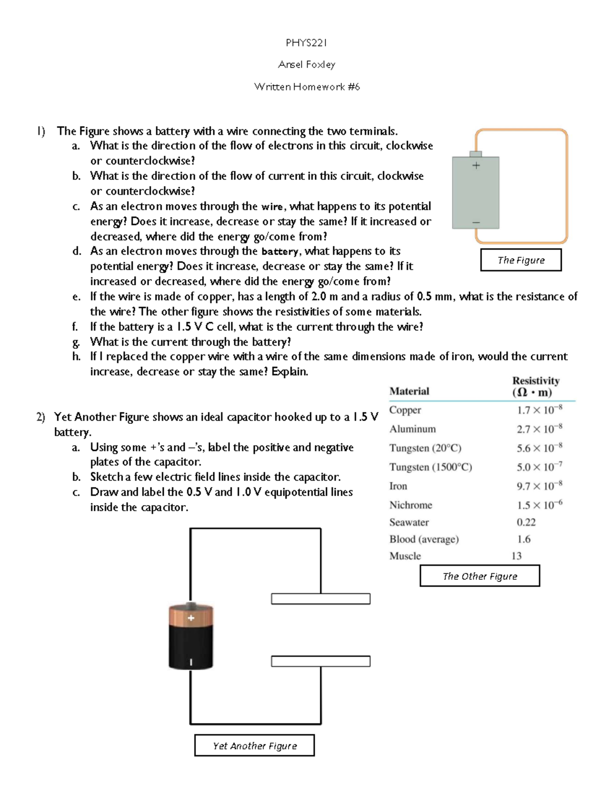 PHYS221 Written Homework 6: Circuit Analysis and Capacitor Concepts ...