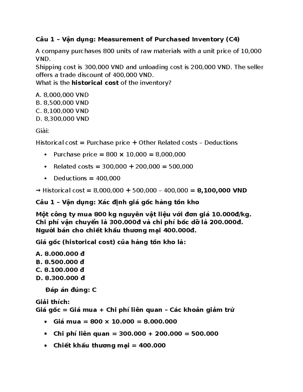 C1-7 NLKT: Historical Cost & Net Revenue Measurement Notes - Studocu
