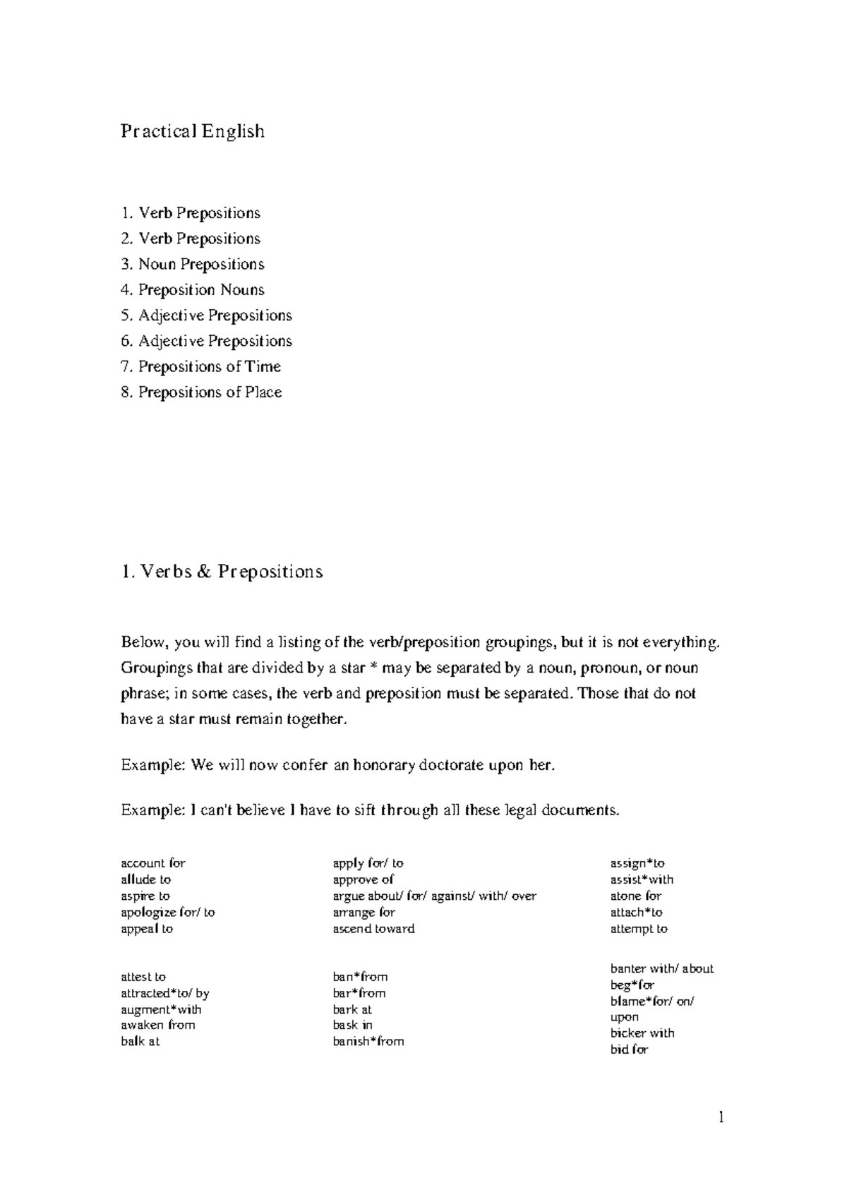 Practical English 1: Verb Prepositions Guide - Studocu