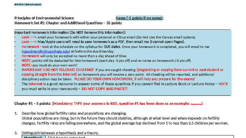Bio 145 - Homework Set: Chapters 1-5 Questions - Fa25 - Studocu