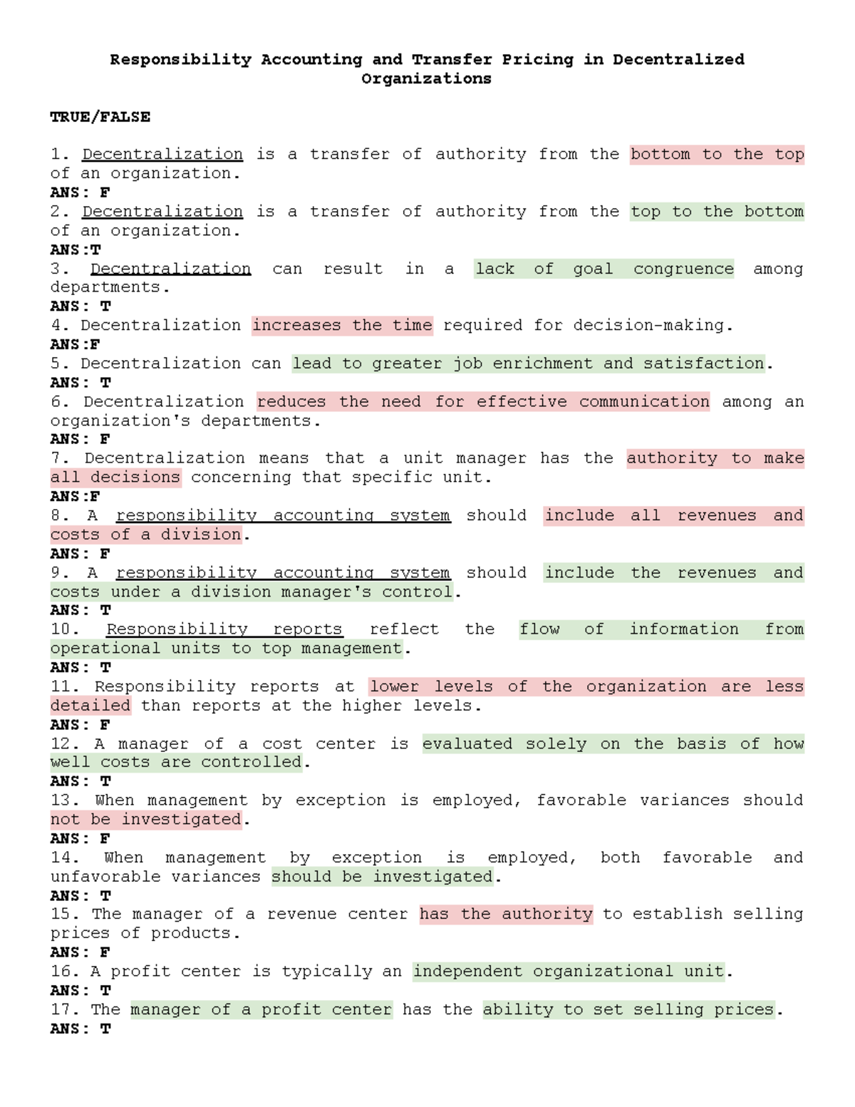 Responsibility Accounting & Transfer Pricing: Divisional Performance ...