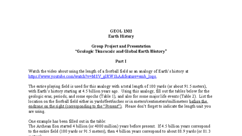 GEOL 1302 Earth History Group Project: Timescale Analysis Part I - Studocu