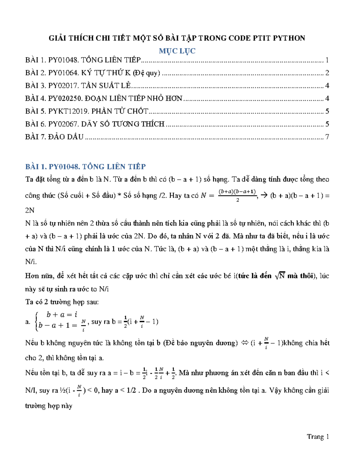 GIẢI THÍCH BÀI TẬP CODE PYTHON PTIT: PY01048, PY01064, PY02017, PY020250, PYKT12019, PY02067 ...