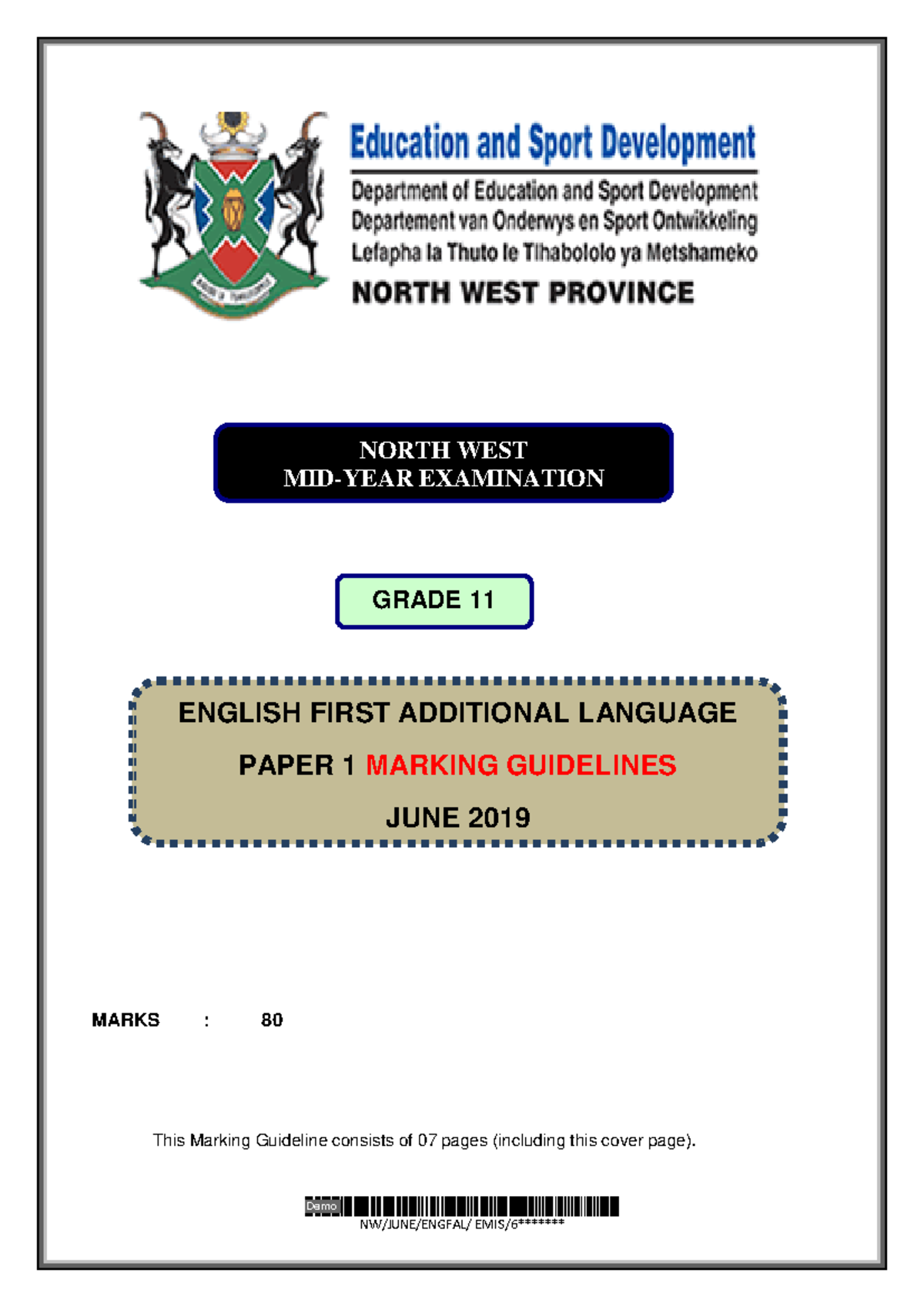 English-GR-11-FAL-JUNE-2019-Mid-Year-Exam-Marking-Guidelines - Studocu