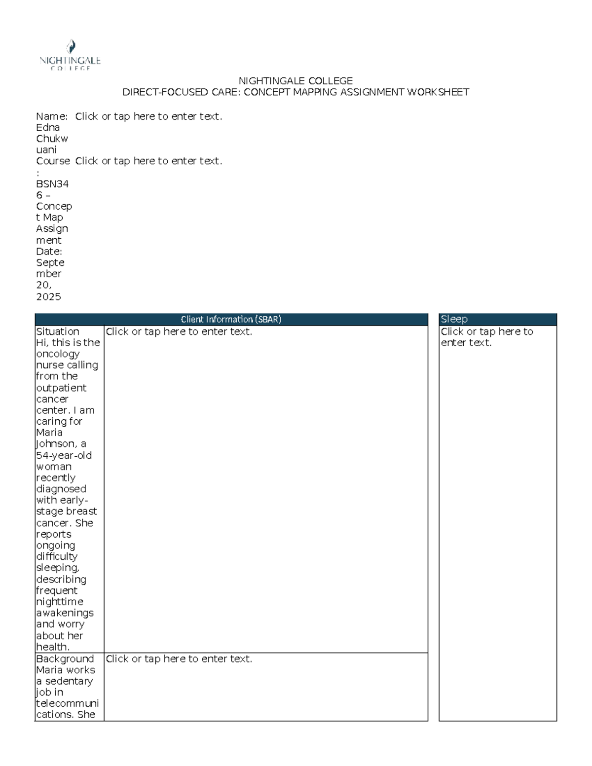 BSN34 Sleep Concept Map Assignment Worksheet - Studocu
