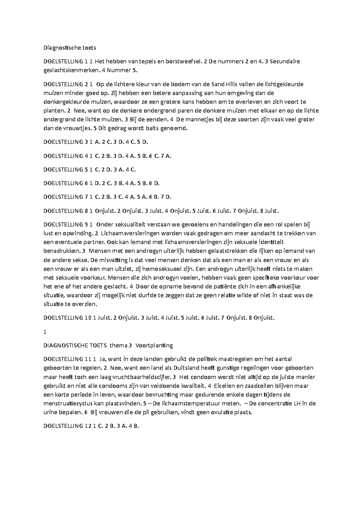 Diagnostische toets thema 3: Antwoorden en Uitleg omtrent Voortplanting ...