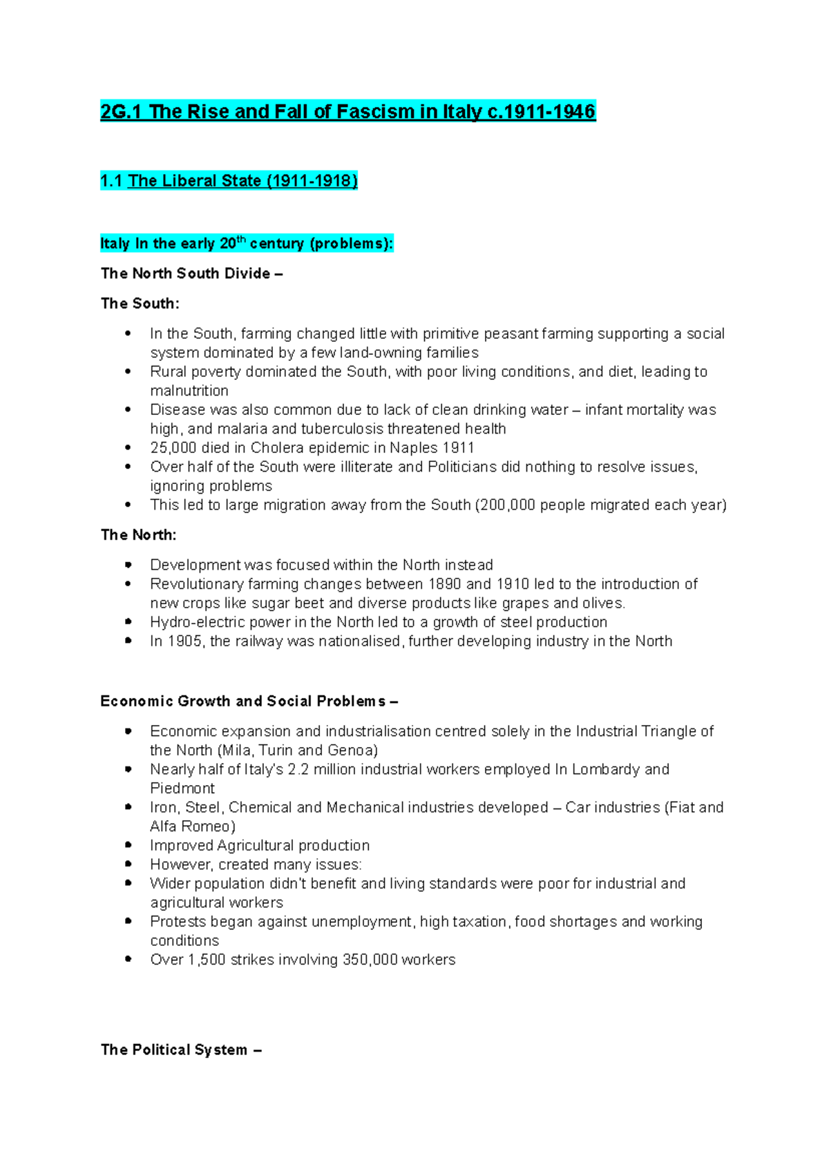 History Paper 2 Revision Guide: Fascism's Rise and Impact in Italy ...