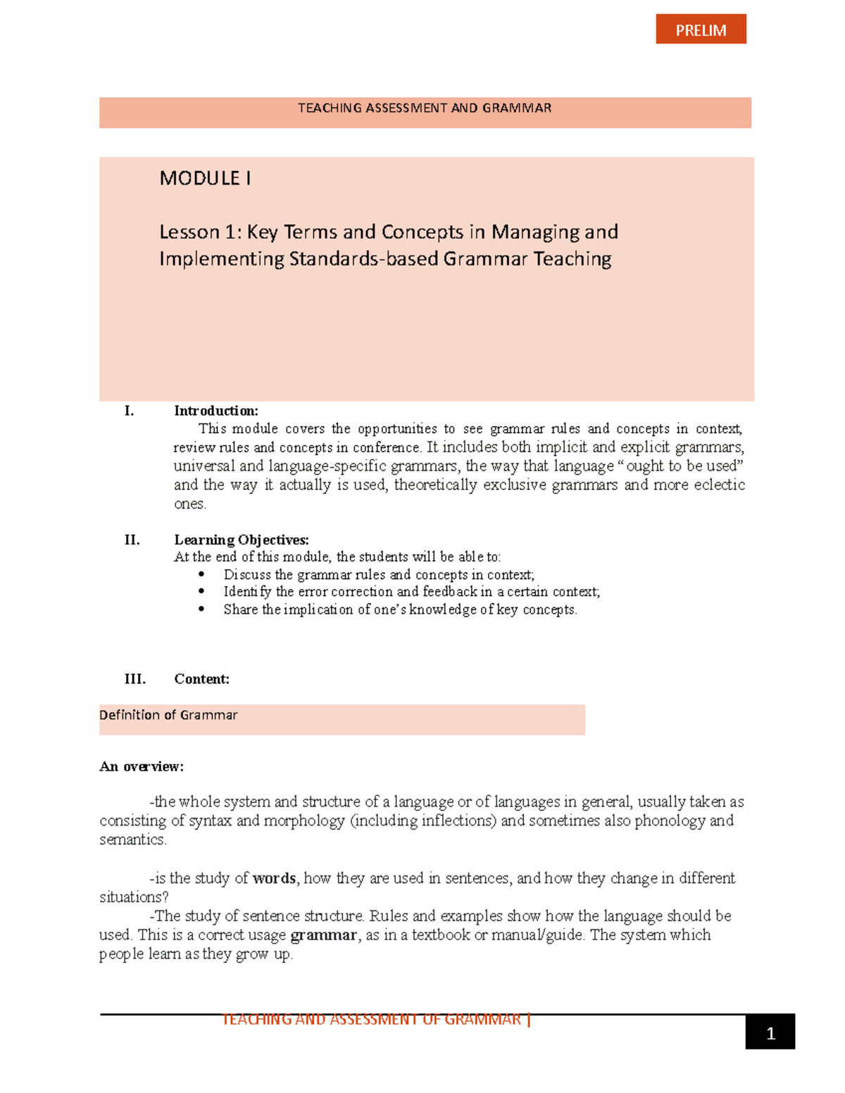 Teaching and Assessment of Grammar: Key Concepts and Practices - Studocu