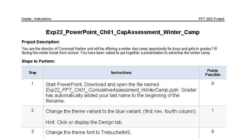 Exp22 Power Point Ch01 Cap Assessment Winter Camp Instructions - Grader ...