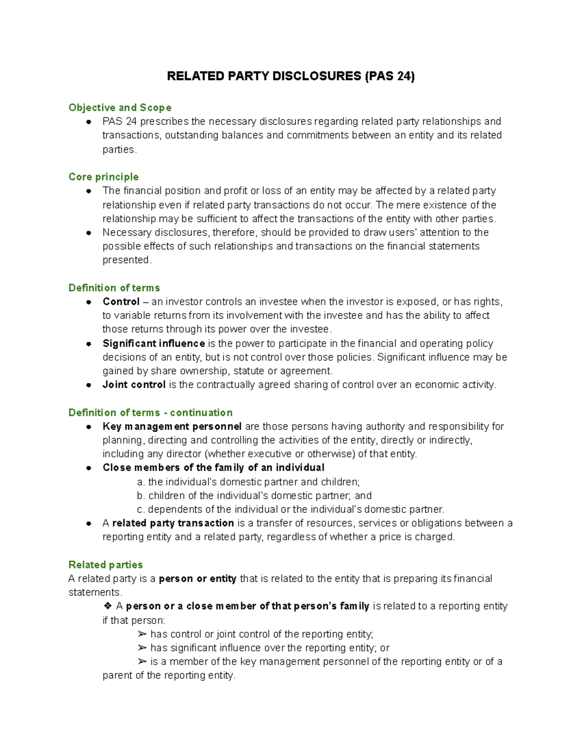 CFAS - Comprehensive Guide to Related Party Disclosures (PAS 24) - Studocu