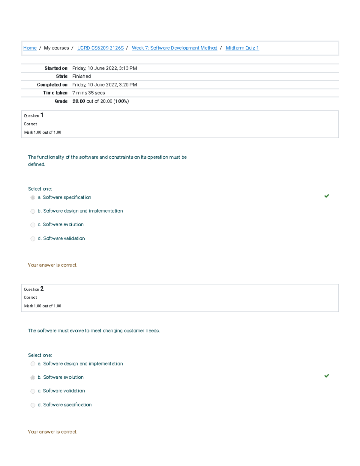 Midterm Quiz 1 Review - UGRD-CS6209-2126S Software Development Method - Studocu