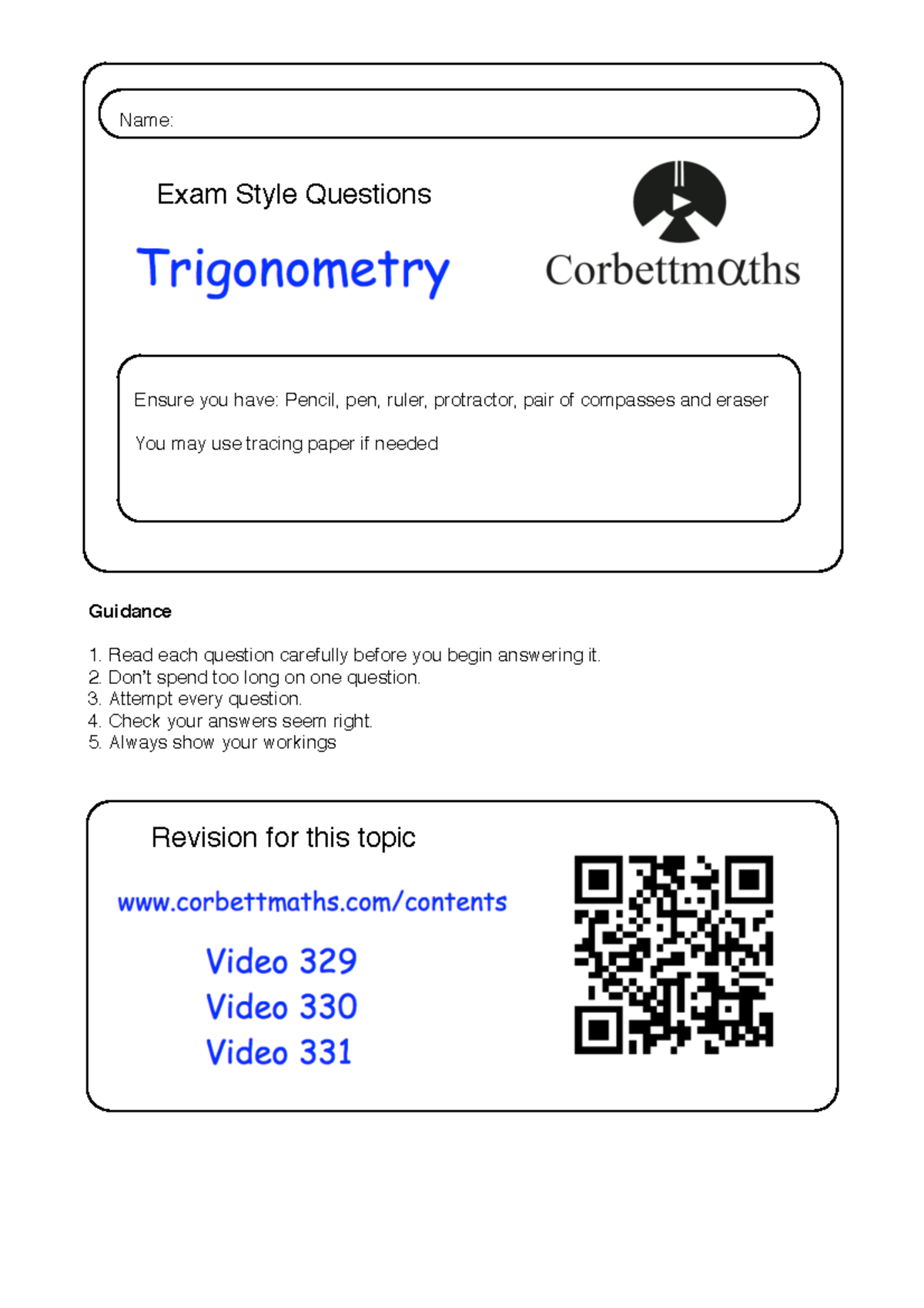 Trigonometry 1: Exam Style Questions & Revision Guide - Studocu