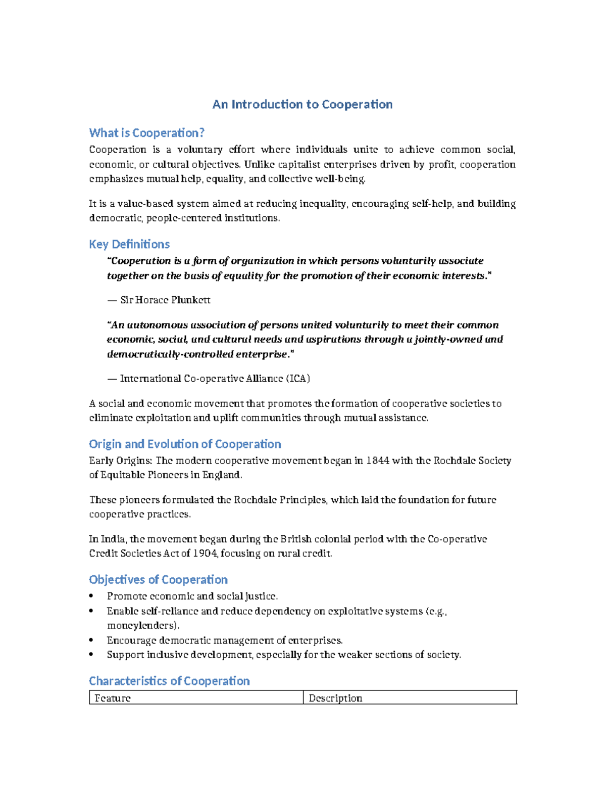 Introduction to Cooperation: Key Concepts and Evolution - Studocu