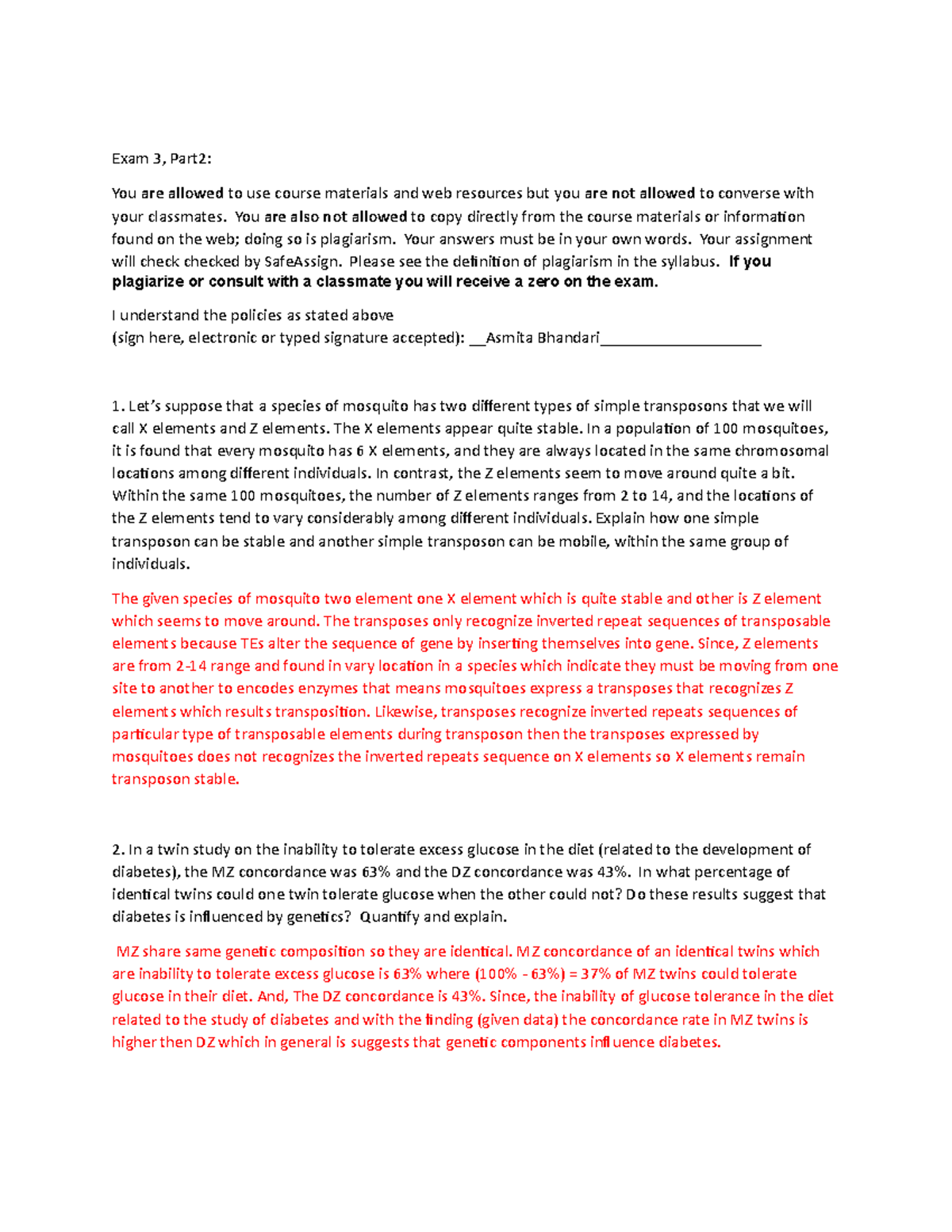 BIOL 309 Exam 3 Part 2 - Exam 3, Part2: You are allowed to use course materials and web ...