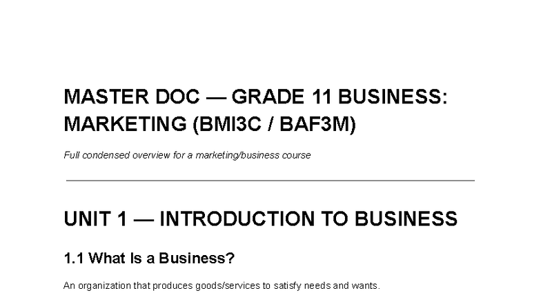 Master DOC — Grade 11 Business Marketing (BMI3C BAF3M) - MASTER DOC ...