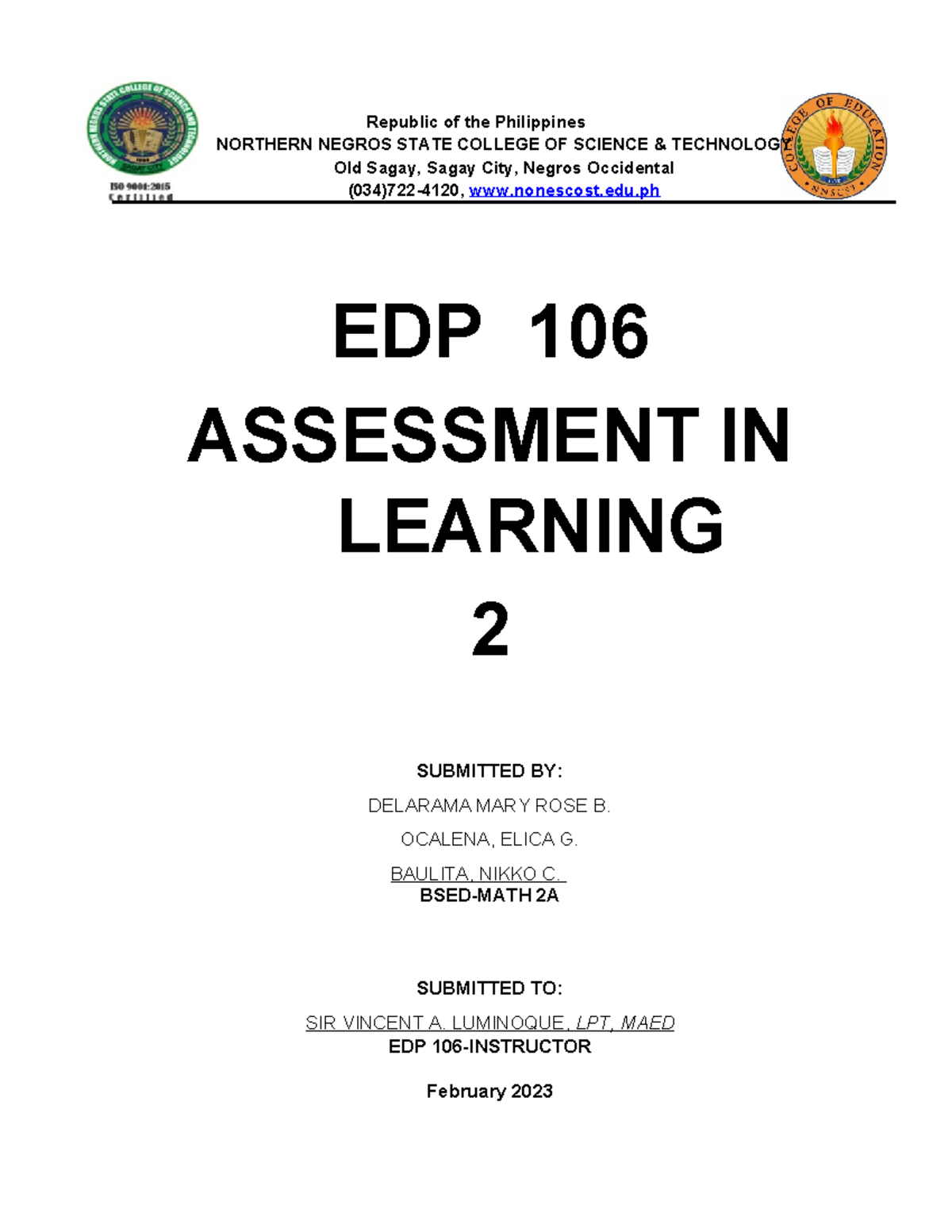 EDP 106 - E-Portfolio: Assessment in Learning and Student Reflections - Studocu