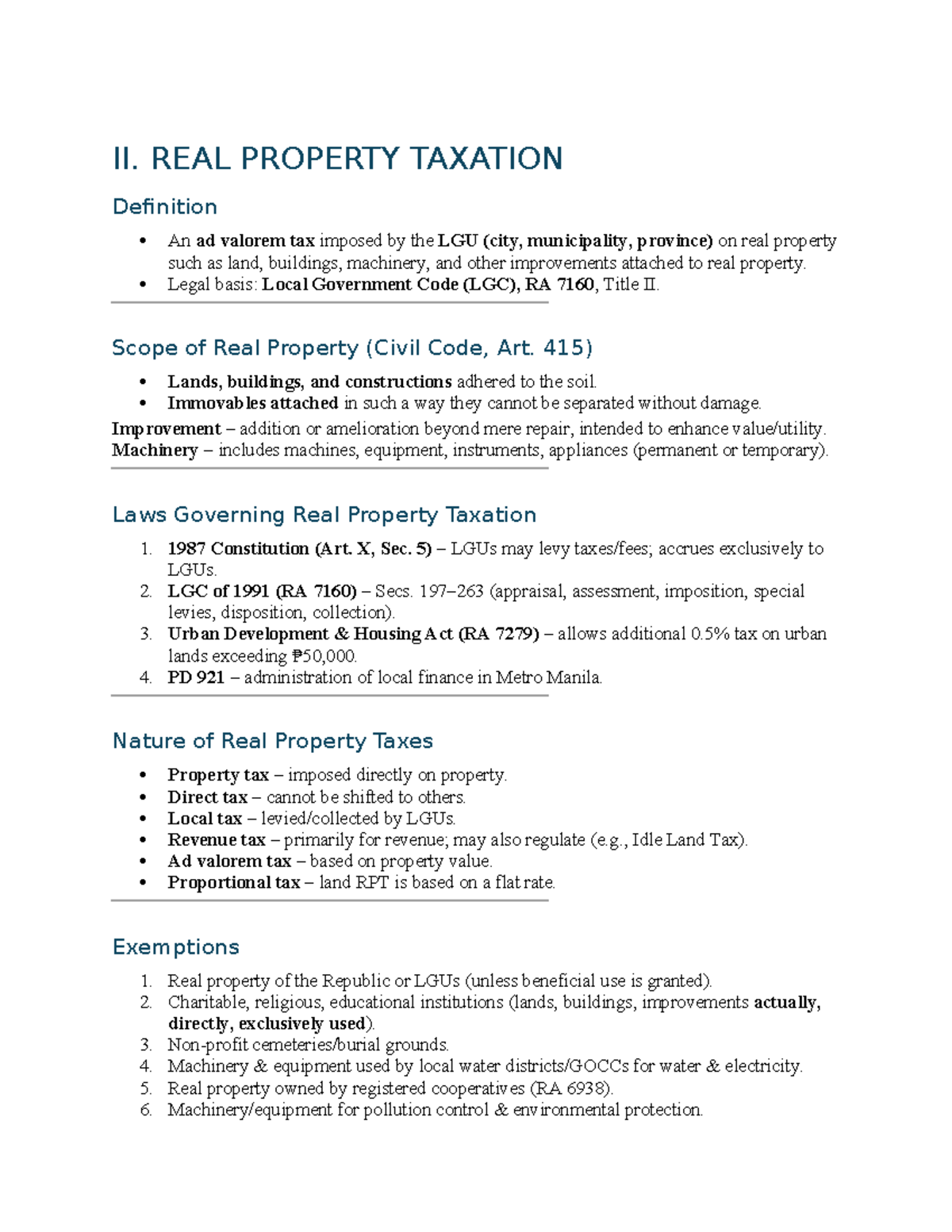 RPT - Comprehensive Overview of Real Property Taxation - Studocu