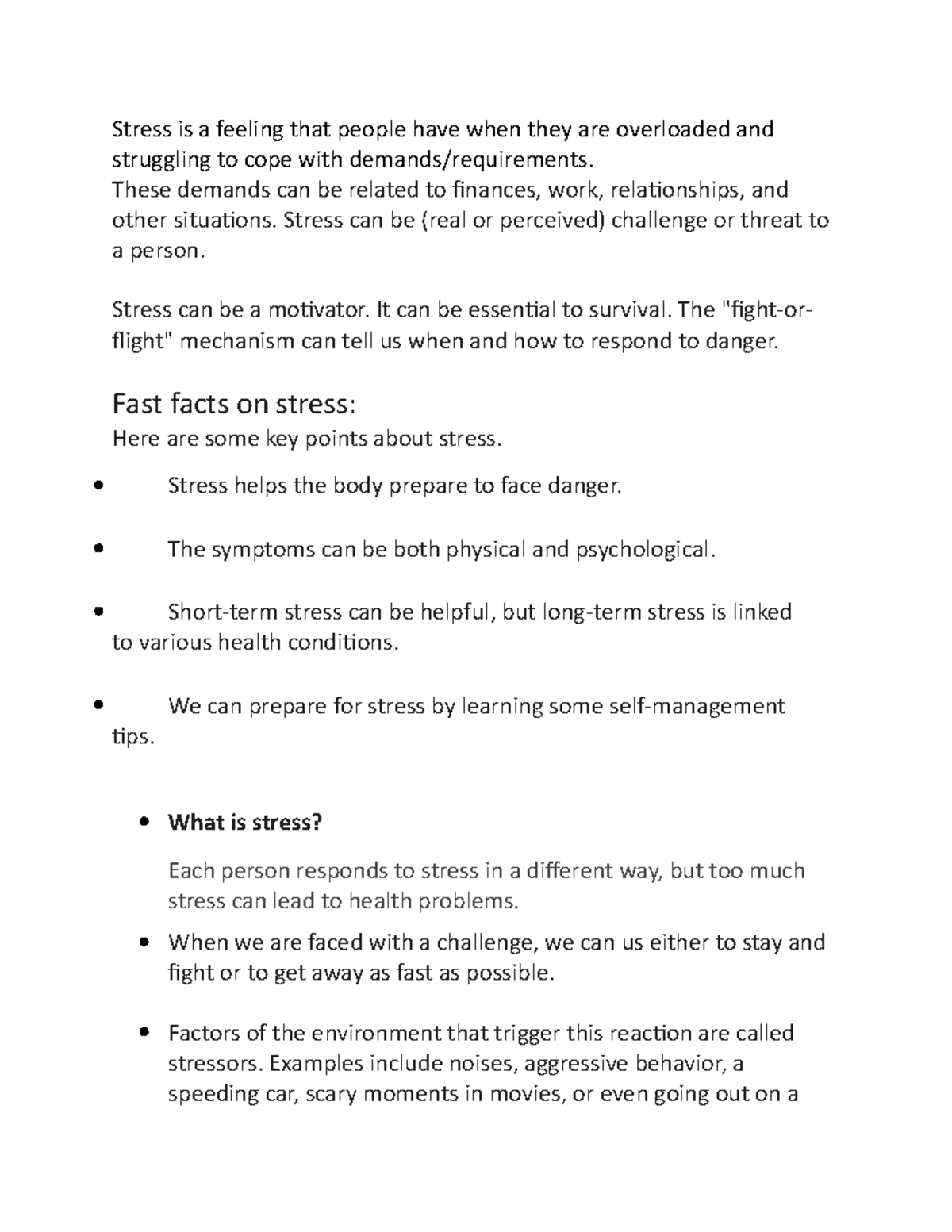 UNIT 1 Stress - Key Concepts and Management Techniques Lecture Notes ...