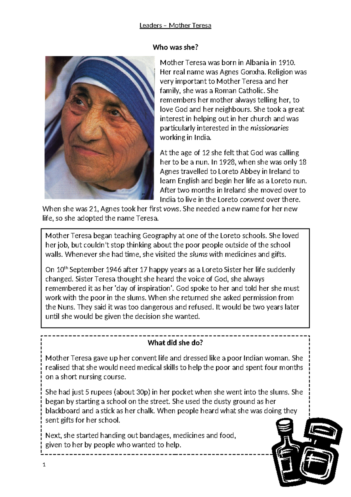 Mother Teresa: A Leader's Journey and Legacy in Service - Studocu