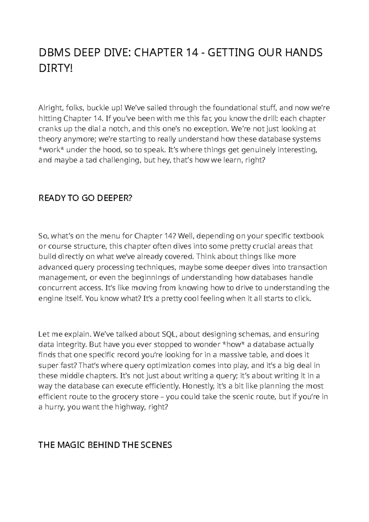 DBMS 101: Chapter 14 - Advanced Query Processing & Optimization - Studocu