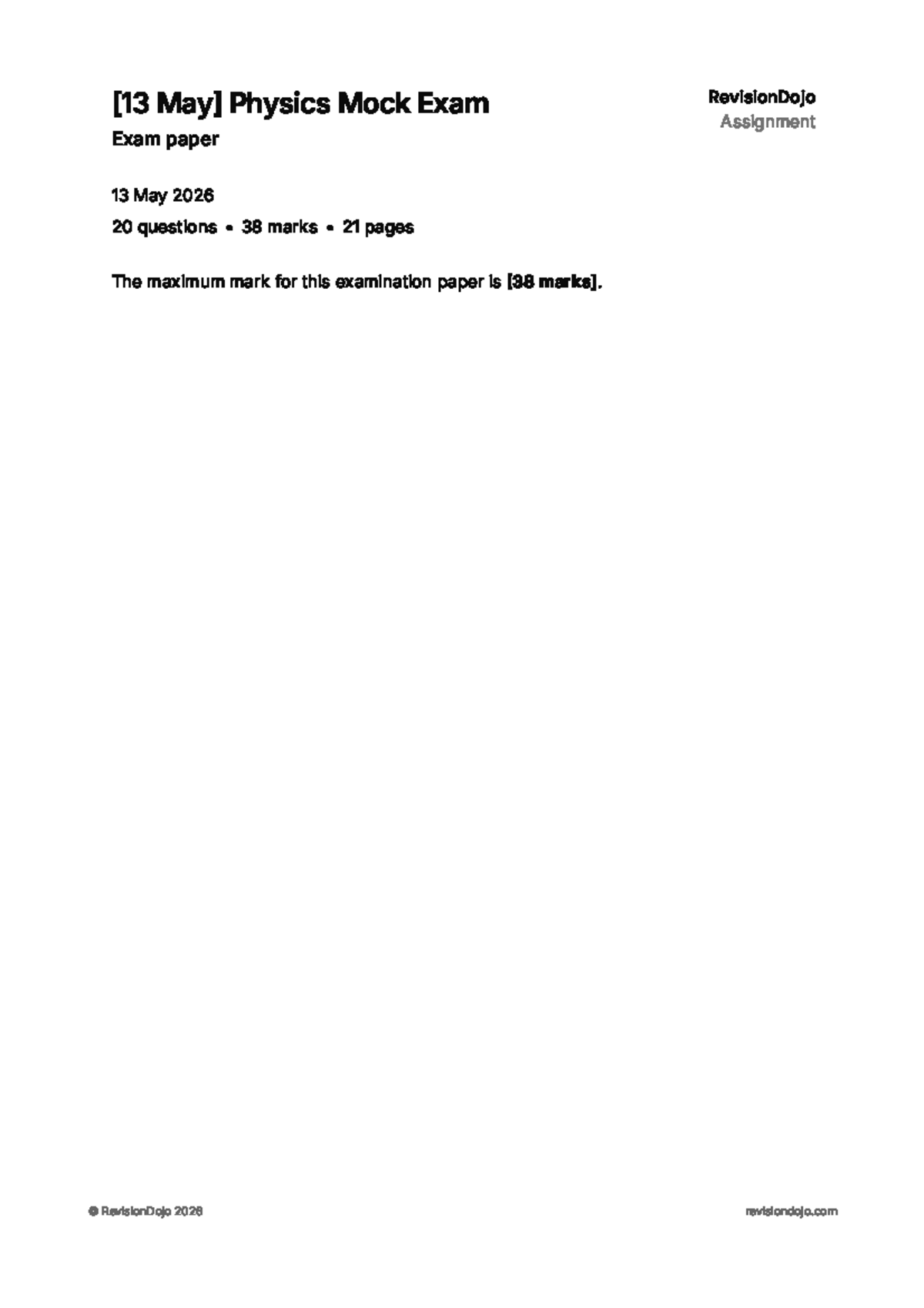 Physics Mock Exam - RevisionDojo Assignment (13 May 2026) - Studocu