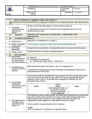 Technical AND Operational Definitions - LESSON PLAN School Estancia ...