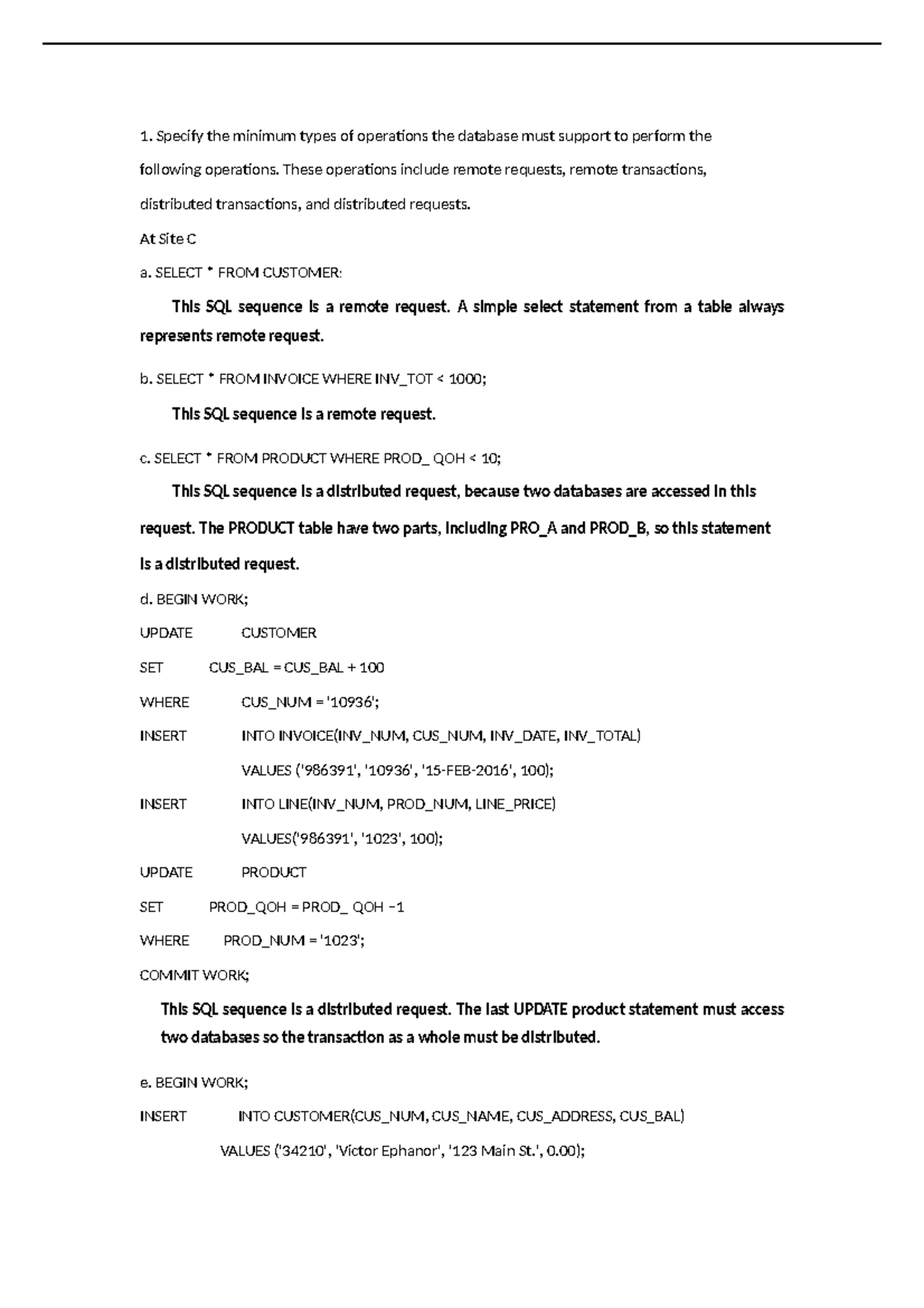 Specify The Minimum Types Of Operations The Database Must Support To Perform The These