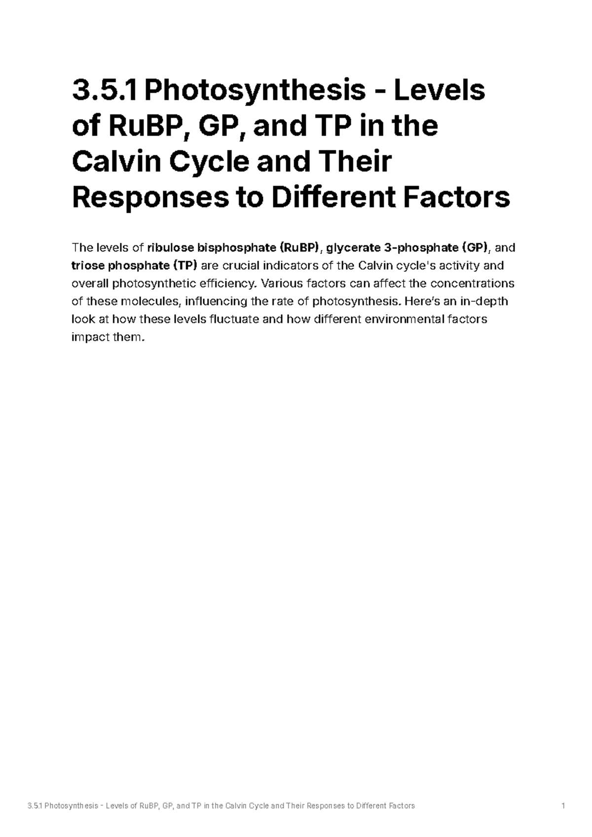 Understanding the Impact of Environmental Factors on RuBP, GP, and TP ...