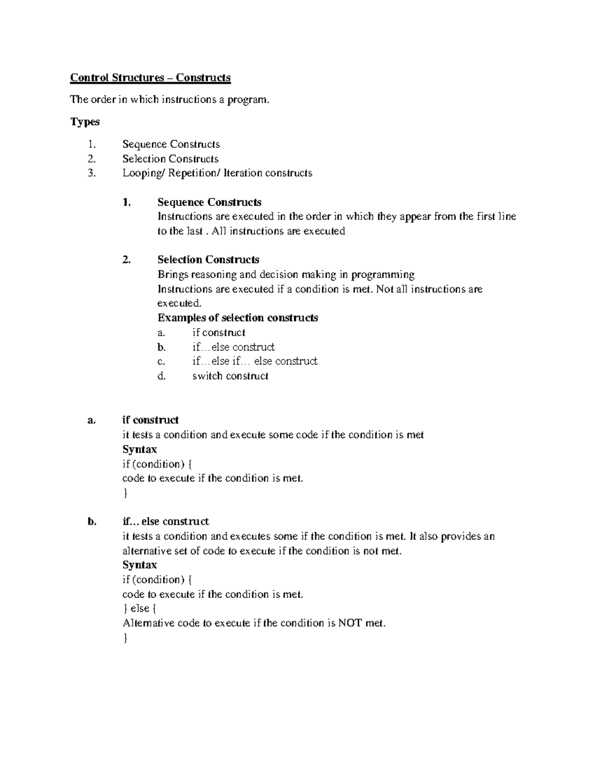 C++ Control Structures: Sequence, Selection, and Iteration Constructs ...