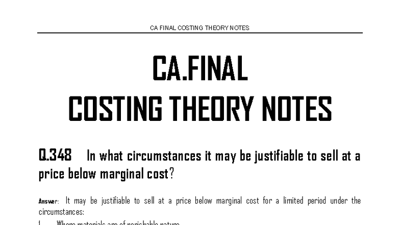 CA.FINAL COSTING THEORY NOTES: Key Concepts and Applications - Studocu