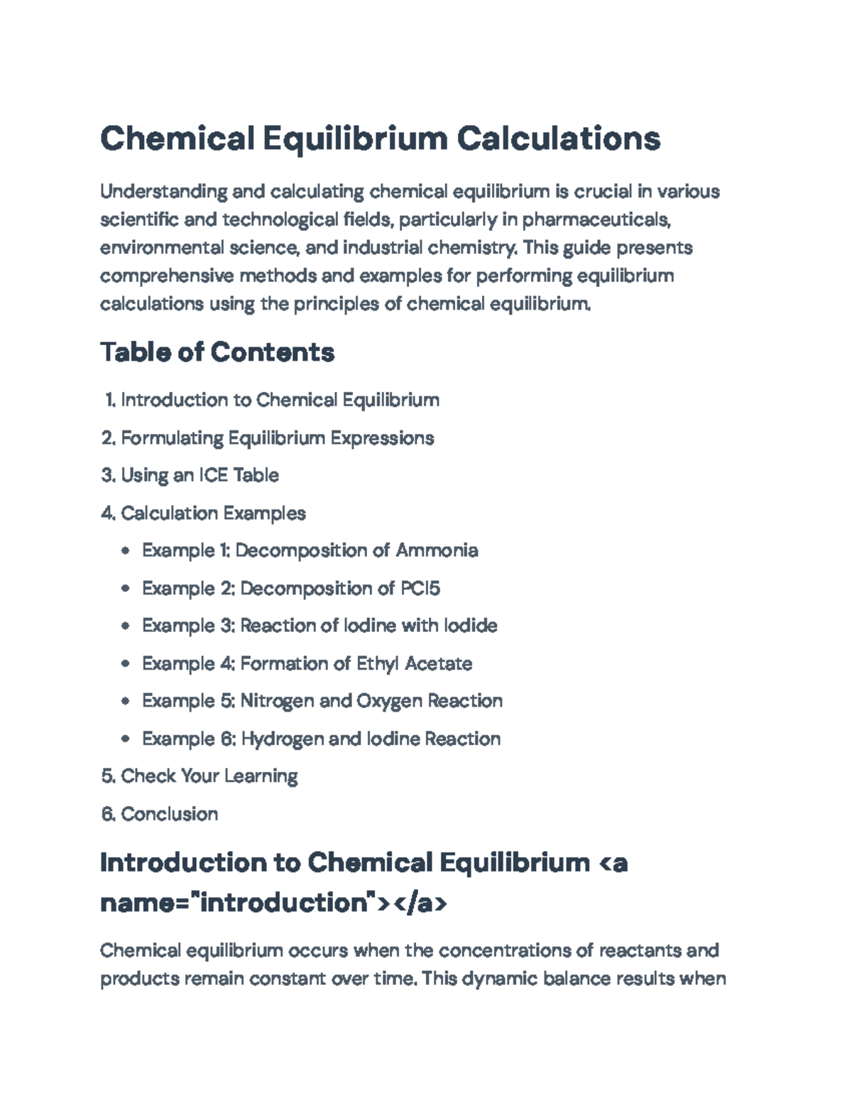 Chemical Equilibrium Calculations: Techniques and Examples Guide ...