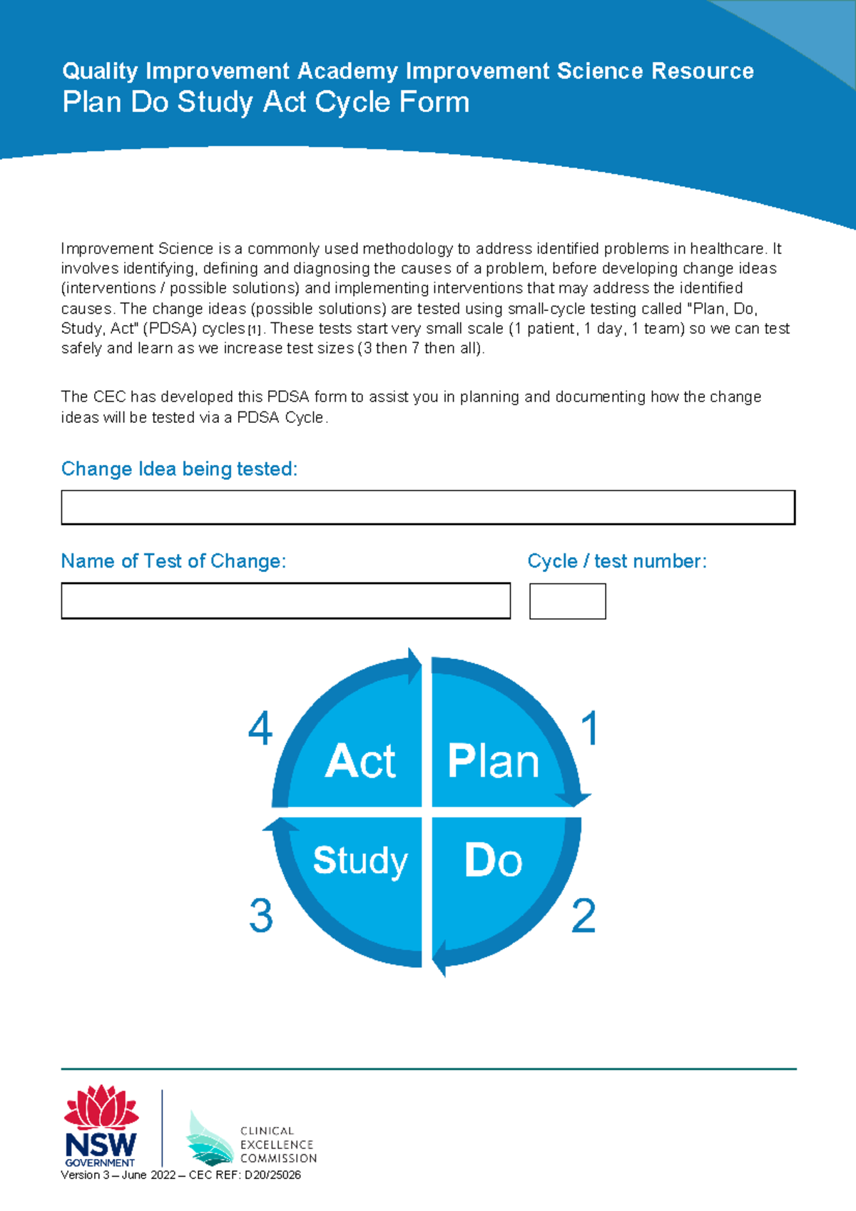 374 PDSA Cycle Form - Quality Improvement Guidelines for Healthcare ...