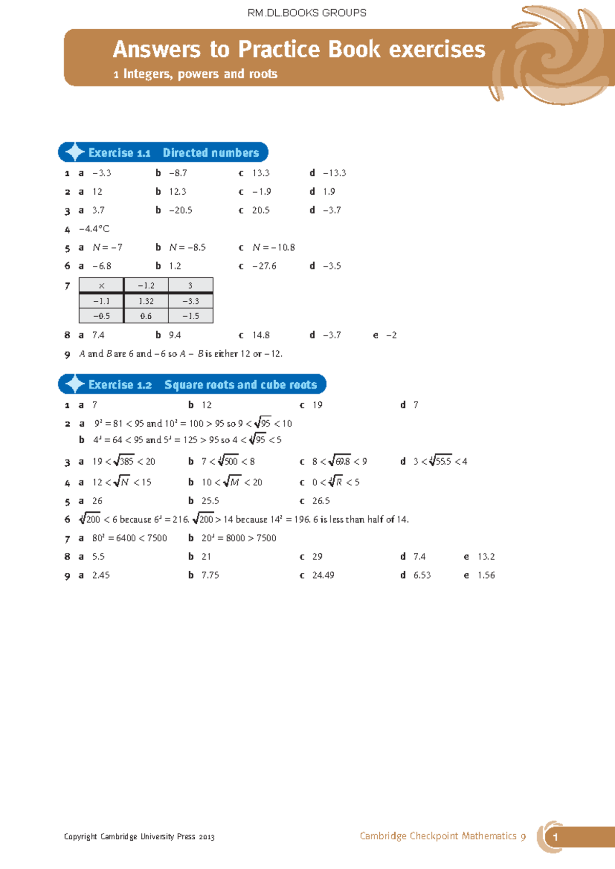 Answers to Cambridge Checkpoint Mathematics Practicebook 9 Exercises - Studocu