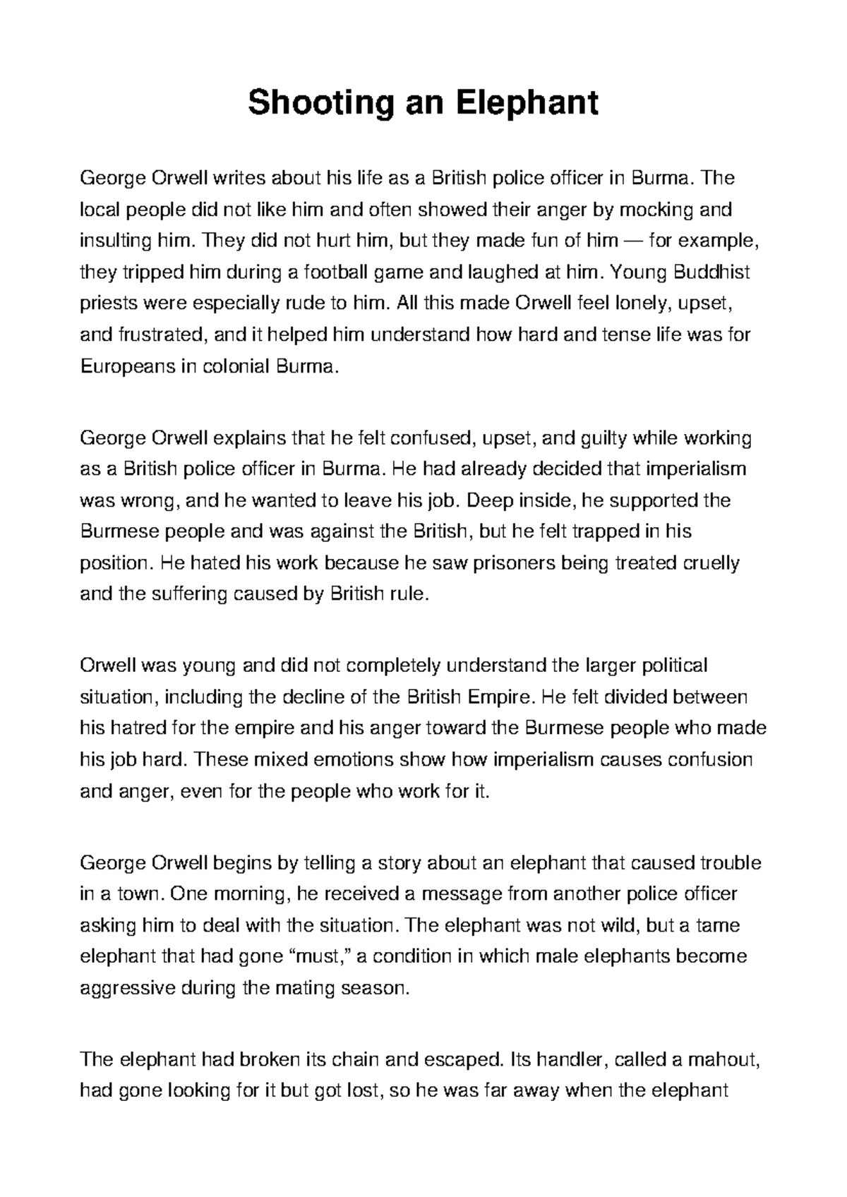 Shooting an Elephant (Summary) - Analyzing Orwell's Colonial Dilemma ...