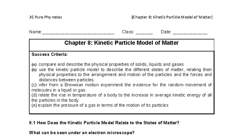 3E Pure Physics Notes: Kinetic Particle Model of Matter - Studocu