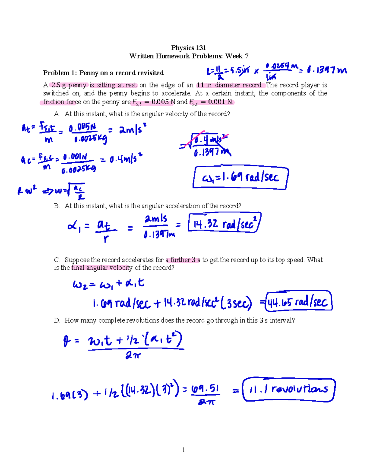 Week7-Torque-Written - 1 Physics 131 Written Homework Problems: Week 7 ...