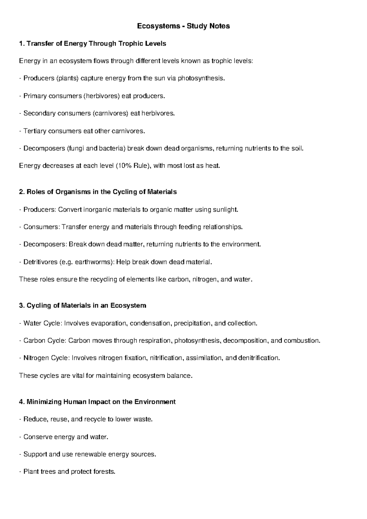 Ecosystems Study Notes: Energy Transfer & Material Cycling - Studocu